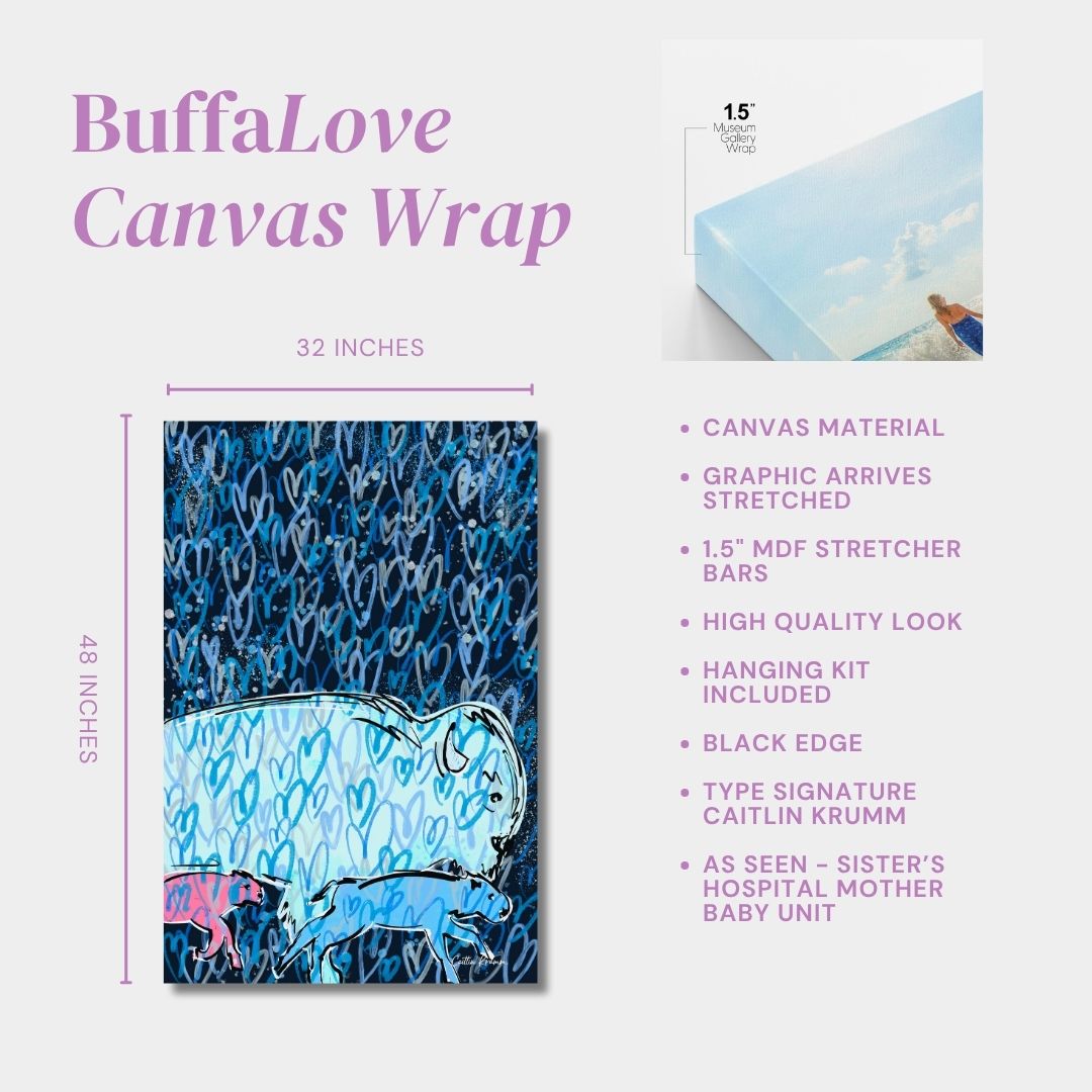 Blue Dash BuffaLove Canvas Wrap | Buffalo Family Art in Blue Shades ...